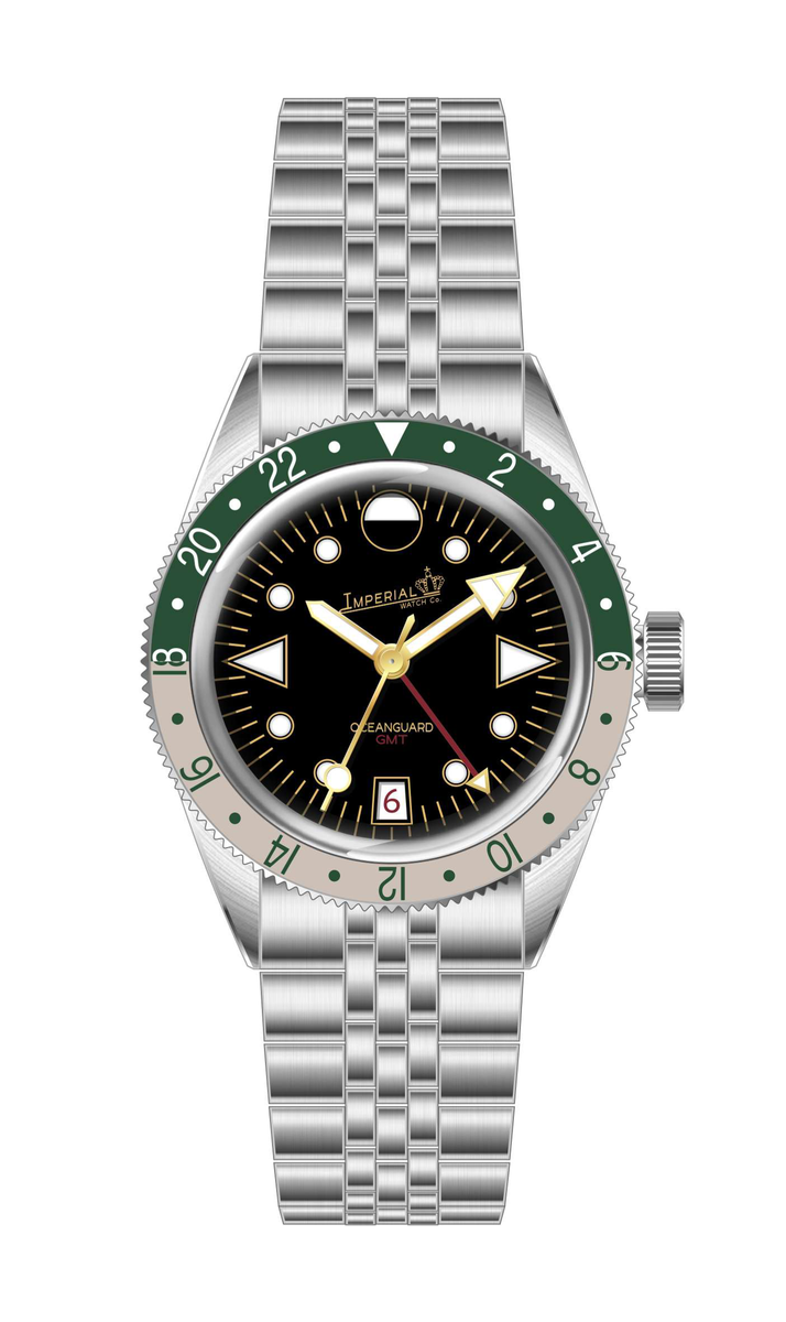 Oceanguard GMT - Jet Black w/ Elmwood and Sand Bezel – Imperial Watch Co.